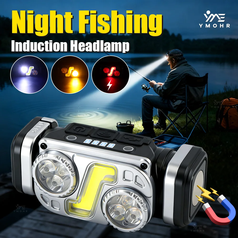 Portable Fishing Headlamp with Motion Sensor COB Led Headlight Magnetic ...