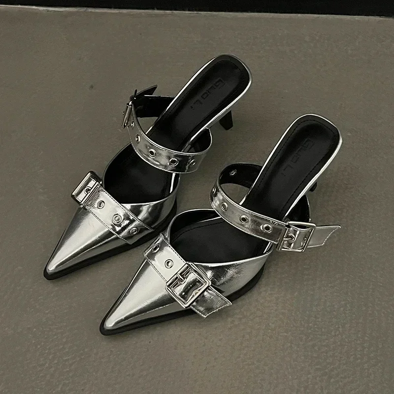 2026 New Punk Goth Metal Buckle High Heels Women's Sandals Summer ...