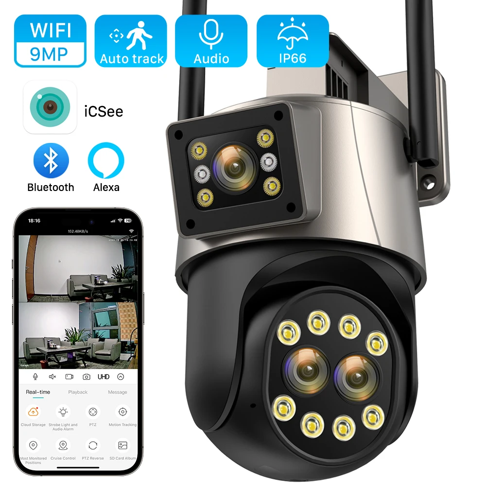 9MP 4.5K Three Lens WIfi IP Camera Outdoor 8X Zoom Dual Screens AI ...