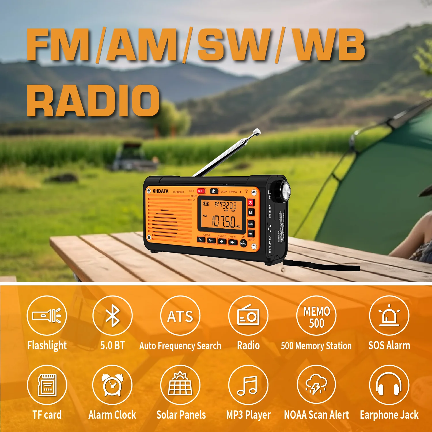 XHDATA-D608WB-FM-AM-SW-NOAA-Alert-Portable-Radio-Emergency-Crank-Weather-Radio-with-Phone ...