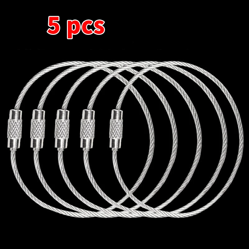 5pcs-304-Stainless-Steel-Wire-Rope-Keyring-Mountaineering-Buckle ...