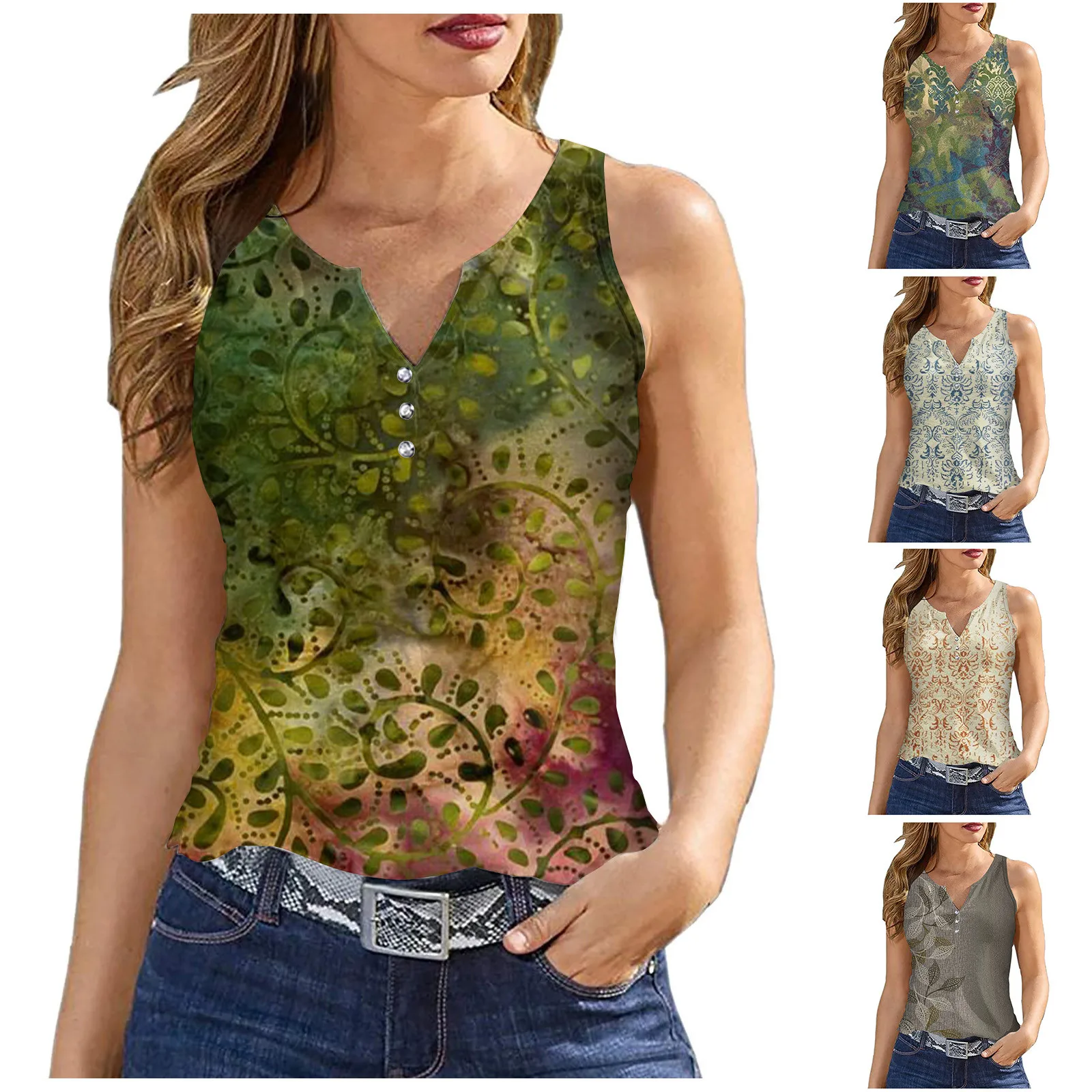 Women-s-Tank-Top-V-Neck-Basic-Casual-Flowy-Summer-Sleeveless-Deep-Side ...