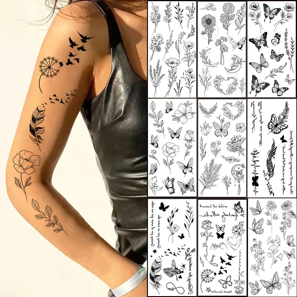 Waterproof Flower Temporary Tattoos for Hand Body Floral Butterfly ...