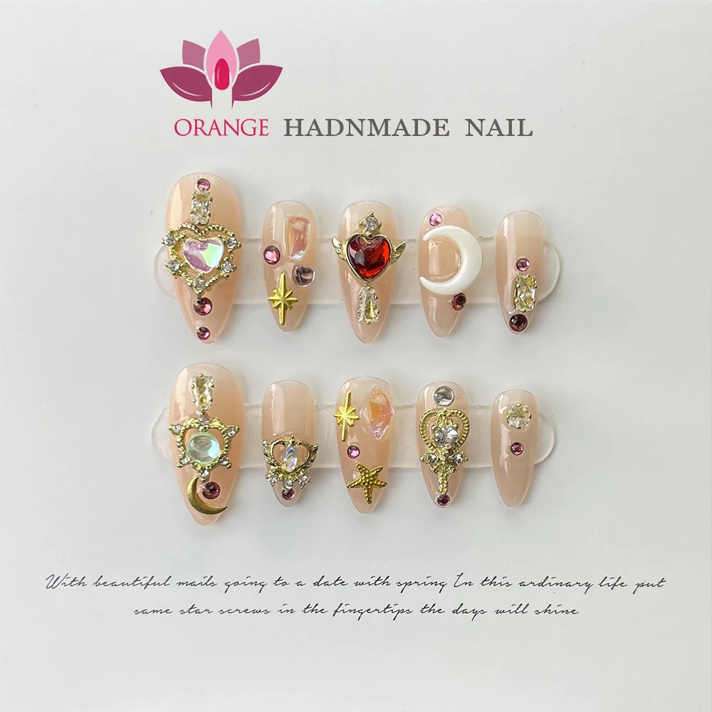 Handmade Press on Nails Glitter Rhinestone3d Charms False Nails With ...