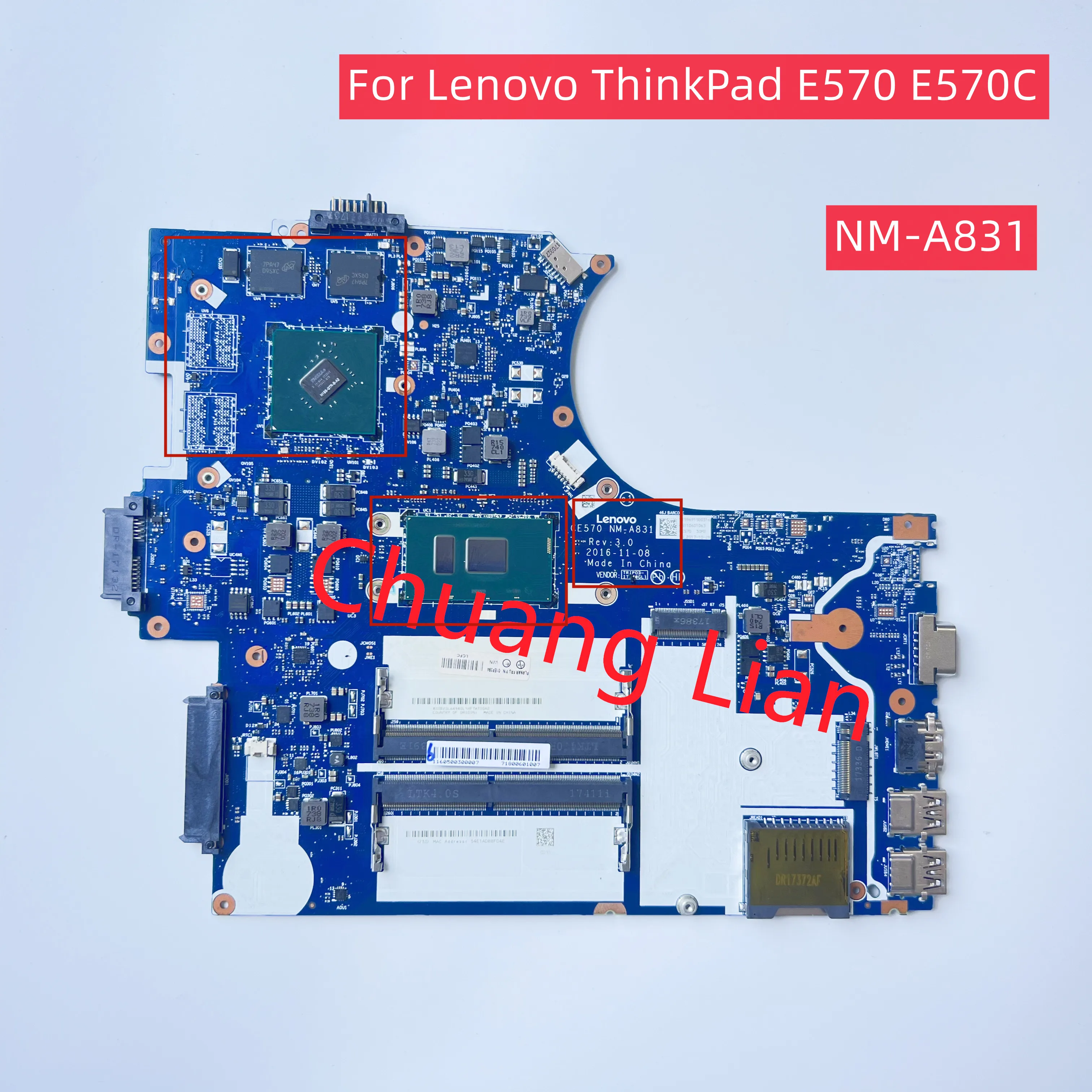 CE570 NM A831 For Lenovo ThinkPad E570 E570C laptop motherboard With I5 7200U I7 7500U 940MX 2GB ...