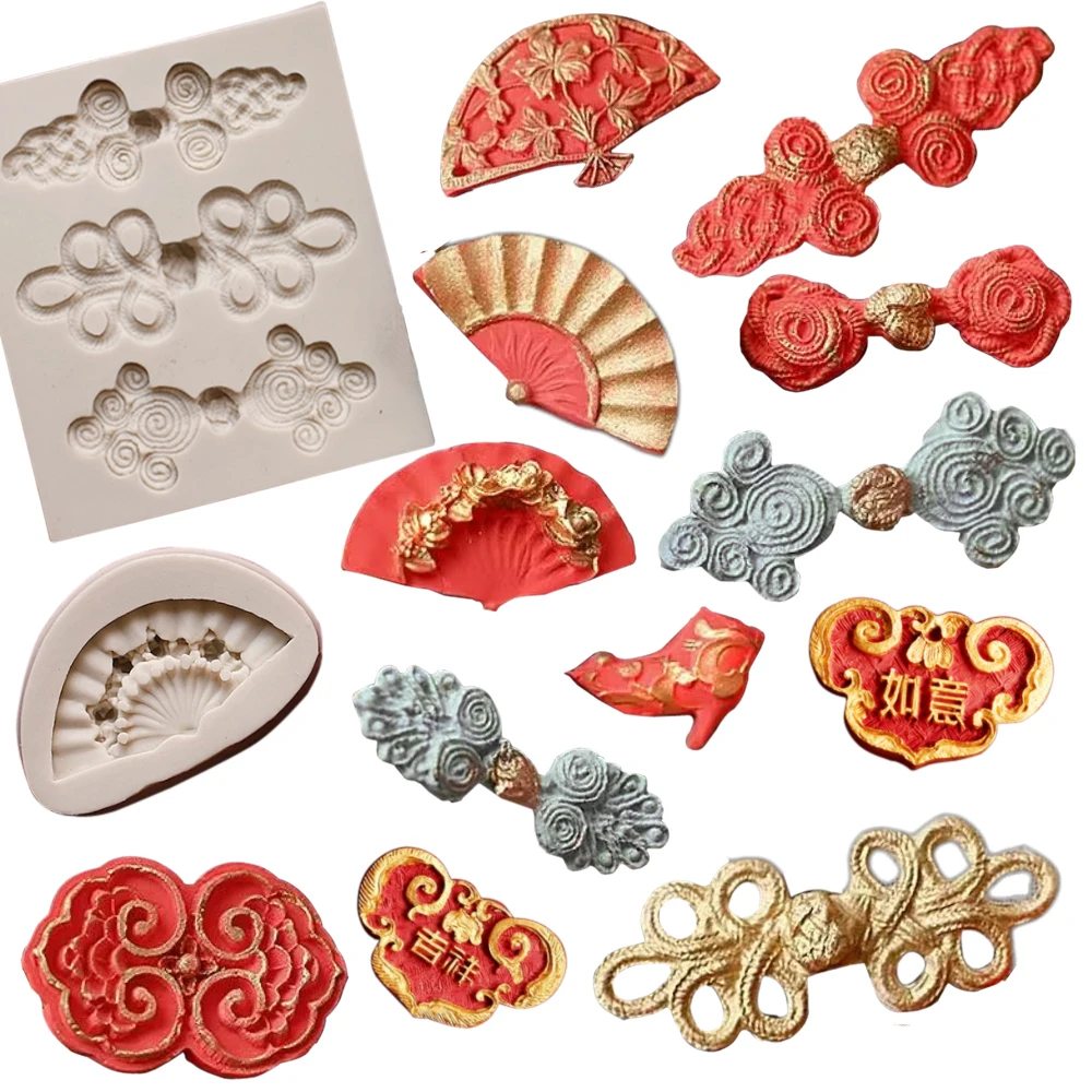 Retro Chinese Style Cheongsam Button Chinese Folding Fan Knot Mold ...