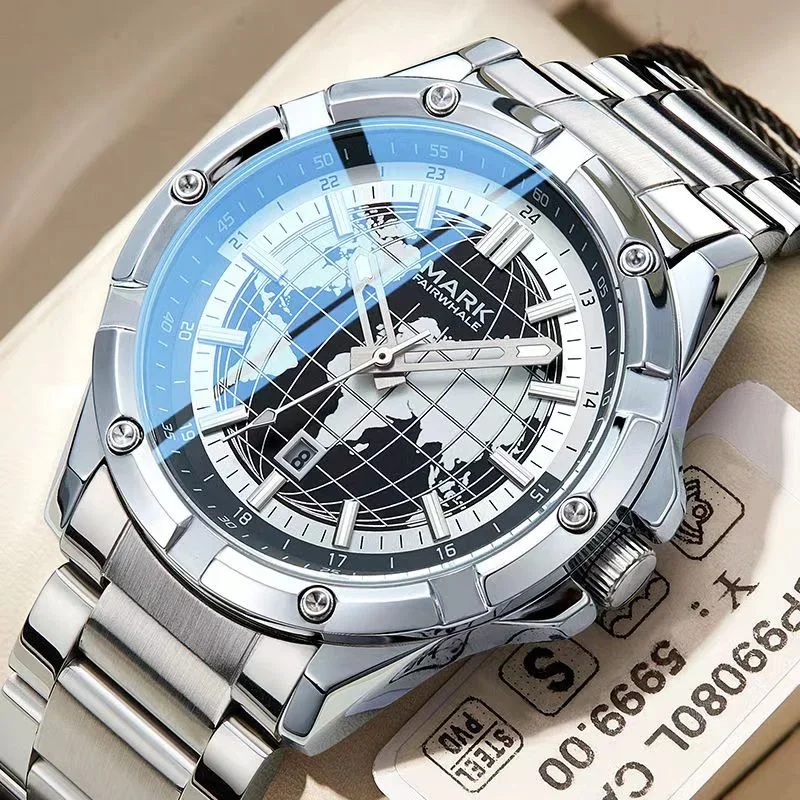 MARK FAIRWHALE 5130 Trendy Earth Watch Stainless Steel Luminous ...