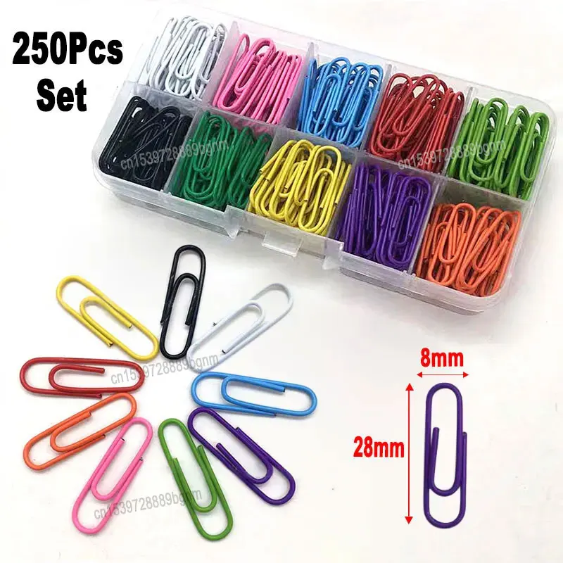 250Pcs-Color-Set-Paperclips-28mm-For-Office-School-Book-Wall-Map-Photo ...