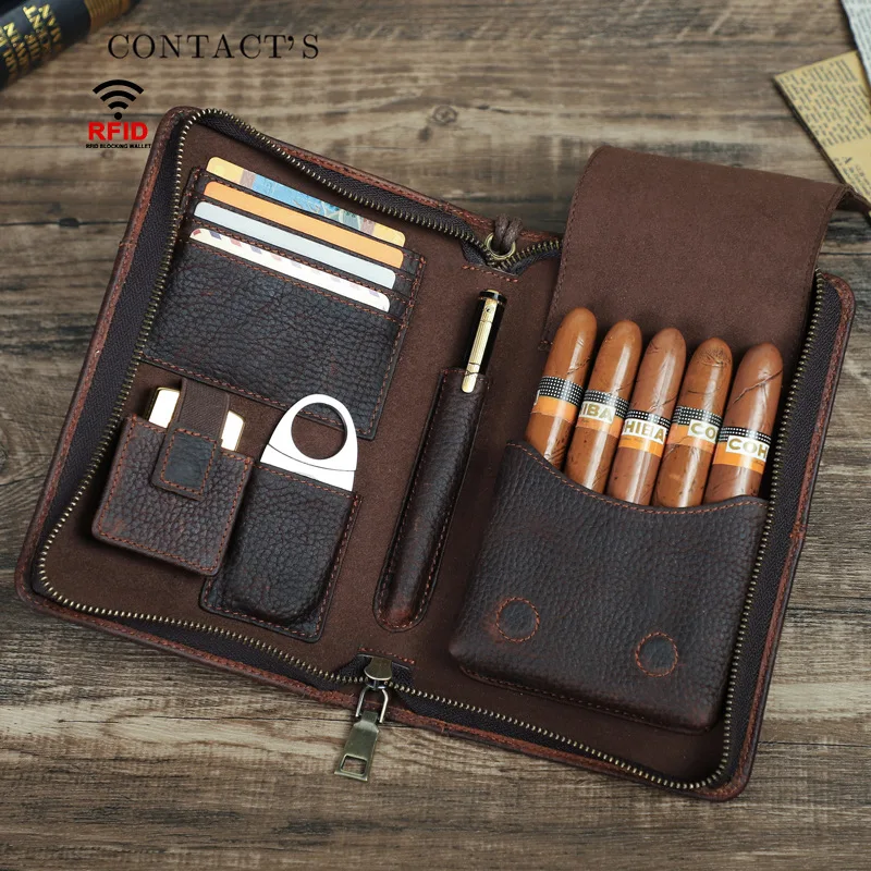 Contact-s-Family-Leather-Cigar-Case-with-Lighter-Cutter-Pocket-Travel ...