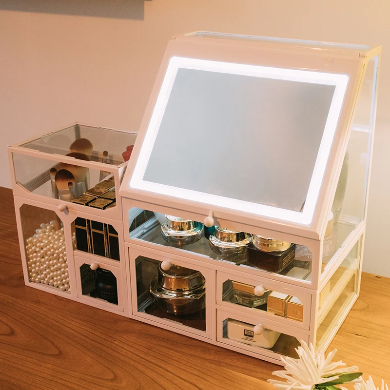 Drawer Women Makeup Box Transparent Large Multilayer Led Makeup Box ...