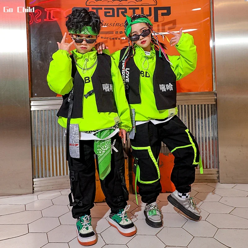 Gils Hip Hop Vest Jacke Cargo Pants Boys Streetwear Child Pullover Teen ...