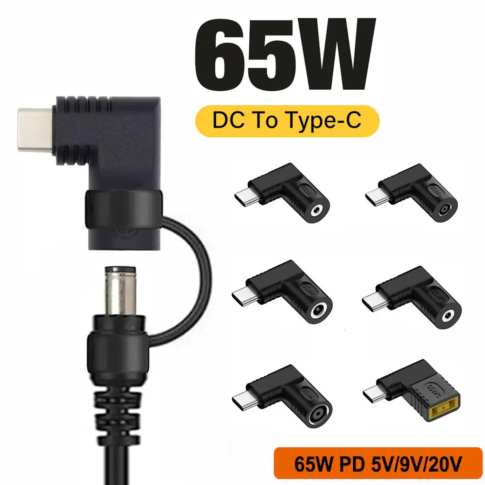 PD 65W Conector de alimentação portátil, DC Jack, Fêmea para USB, Tipo ...