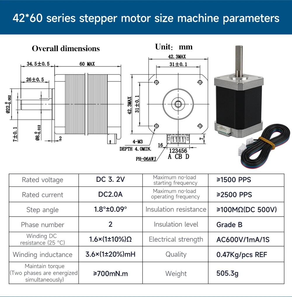 Moteur pas à pas hybride 2 phases Nema 17,moteur nema 17HS6001S pour imprimante 3D,gravure CNC ...