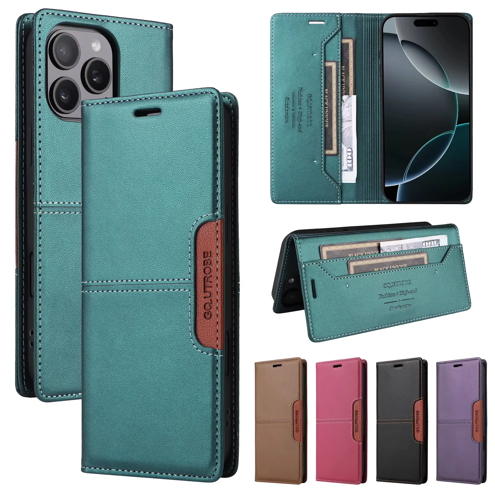 Leather Magnetic FLip Case for iPhone 16 17 Air 15 14 Pro Max 16E 13 12 ...