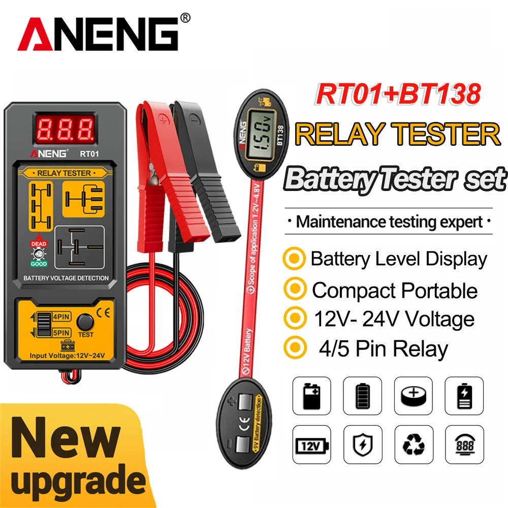 12V/24V Car Battery Relay TesterAuto Diagnostic Kit ANENG RT01 +BT138 ...