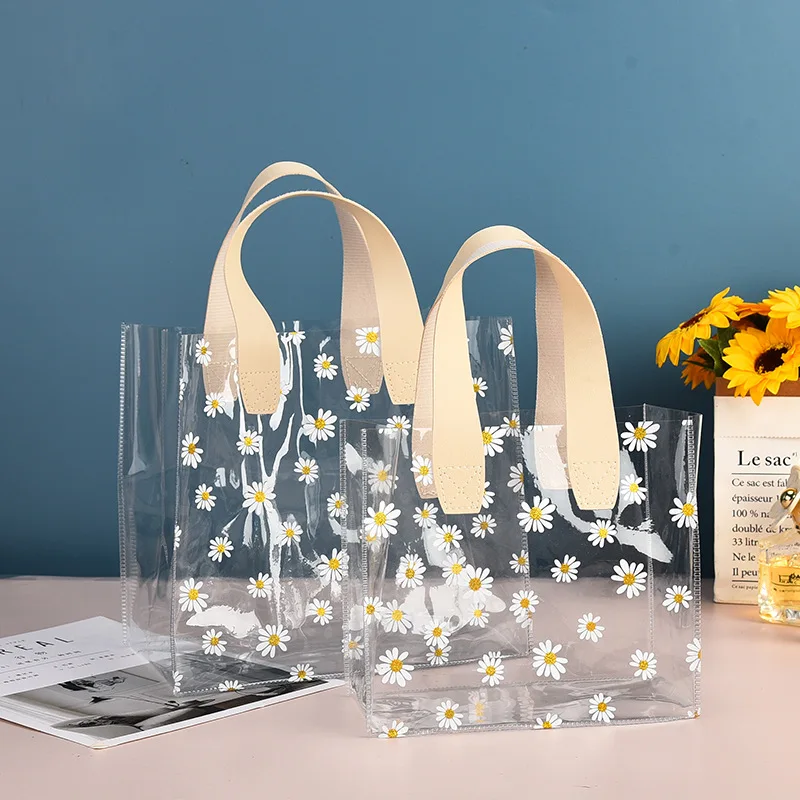Sunflower-Transparent-Plastic-Gift-Bag-With-Handle-Reusable-Pvc-Gift ...