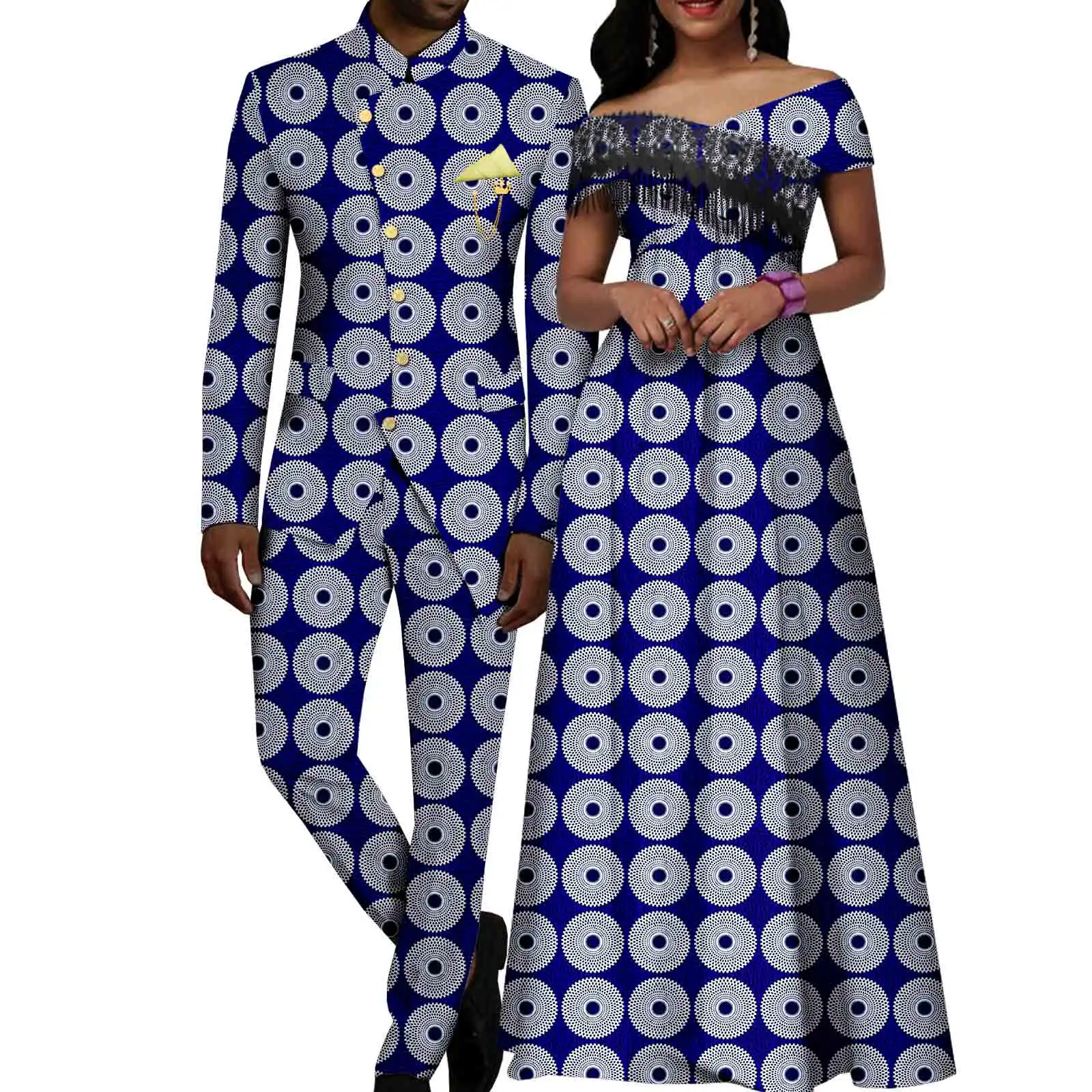 African-Tassle-Long-Dresses-for-Women-Matching-Men-Suits-Outfits ...