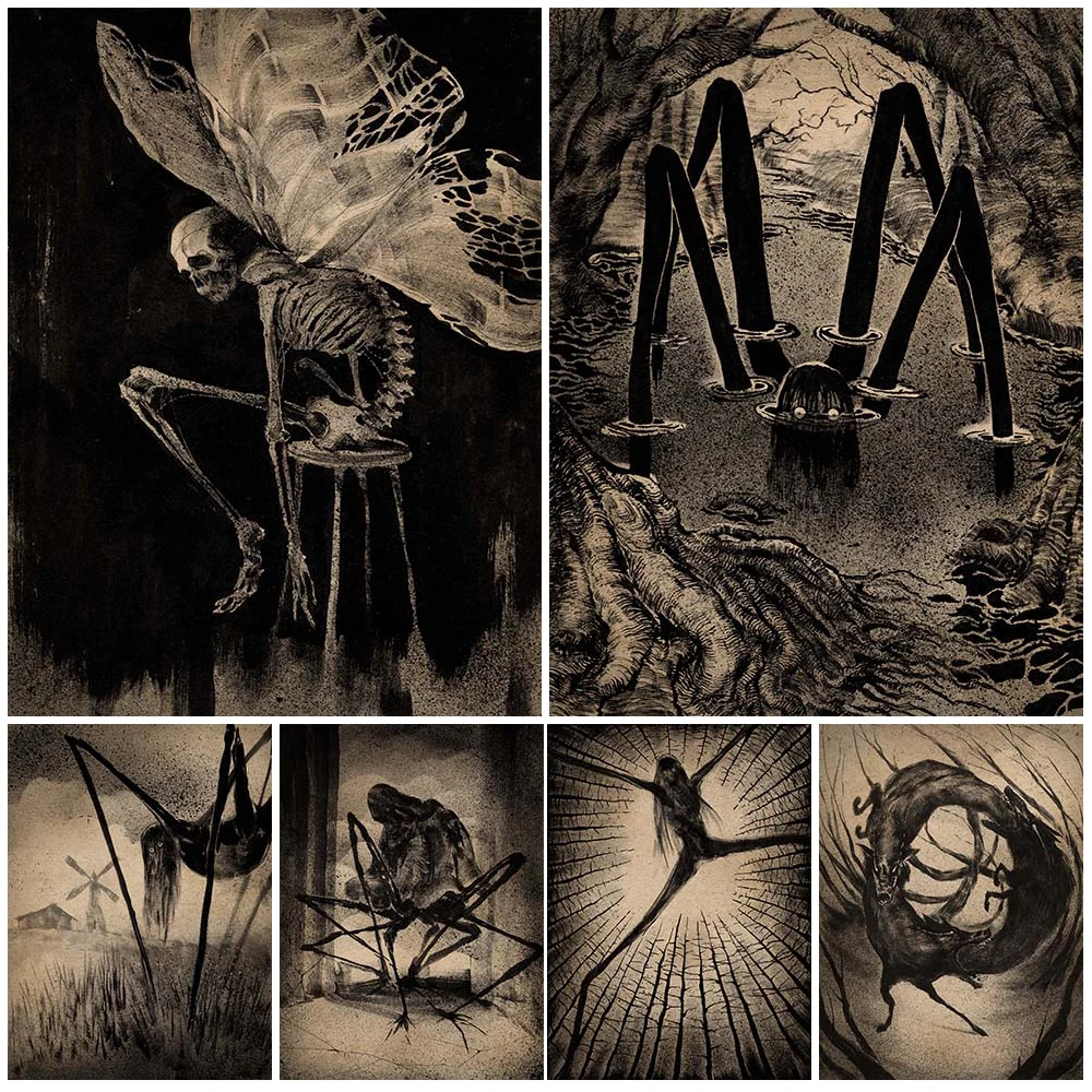 Scary-Humanoid-Monster-Art-Vintage-Poster-Print-Creepy-Silent-Jungle ...