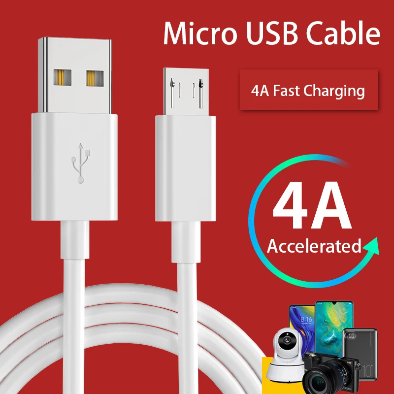 USB Micro Cable 4A Fast Charging Data Cable for VIVO Xiaomi Huawei ...