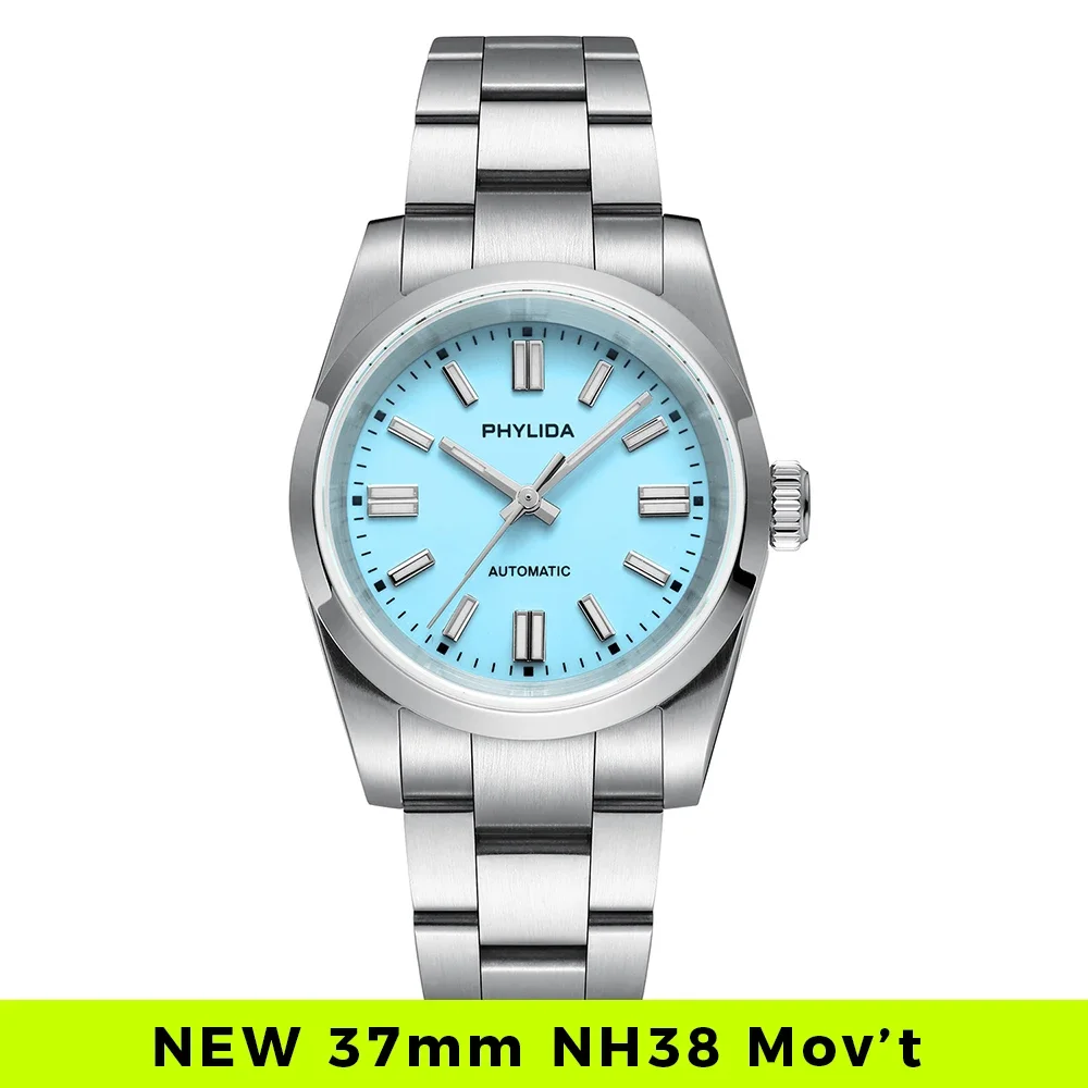 PHYLIDA-37mm-Sky-Blue-Dial-Wristwatch-Men-s-Watches-NH38A-Automatic-Small-Wrist-NH35-Perpetual ...