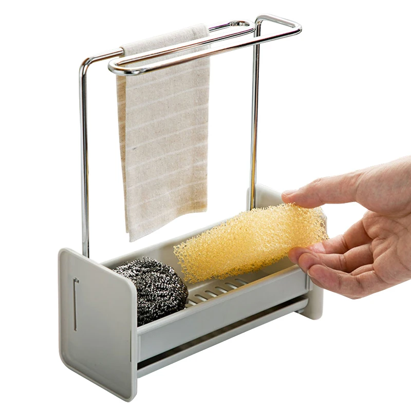 Kitchen Towel Sponge Storage Rack Kitchen Sink Cleaning Brush Soap Rag ...
