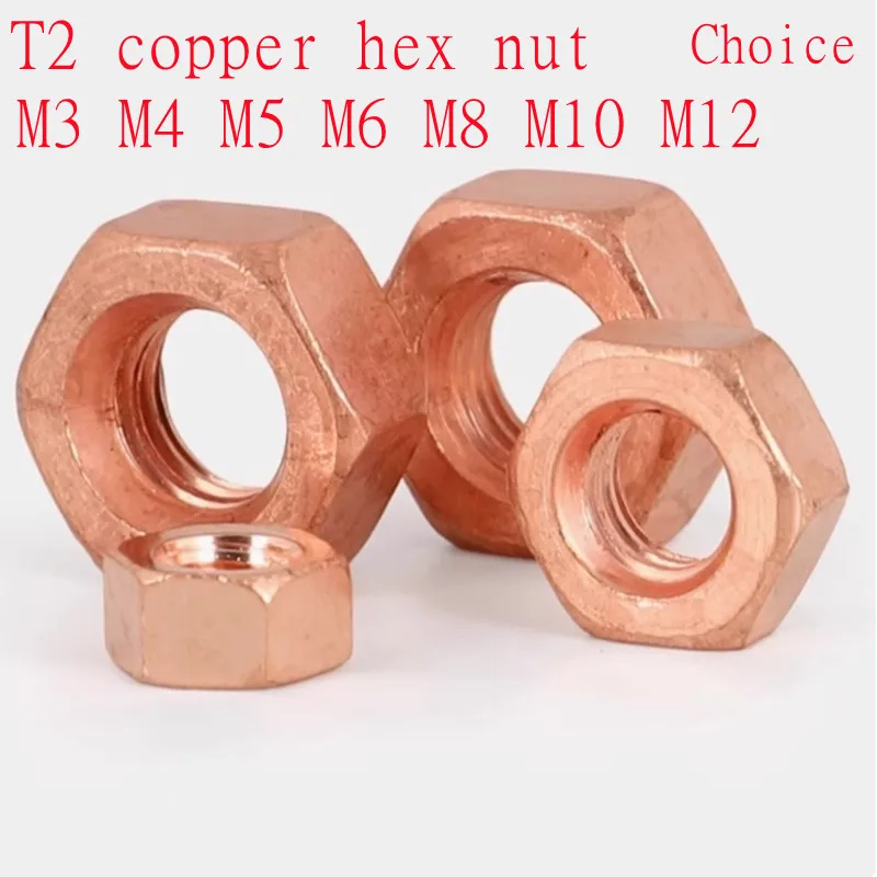 5pcs-20pcs/lot M3 M4 M5 M6 M8 M10 M12 T2 Copper Hexagon Nut Red Copper ...