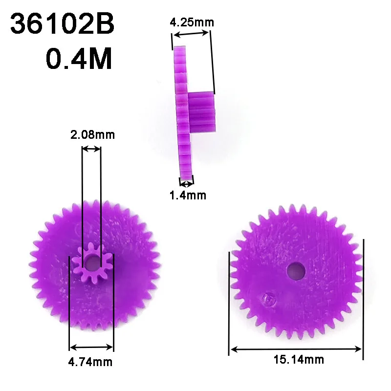36102B 0.4M Purple Gear 36+10 Tooth Plastic Double-deck Motor Pinion ...