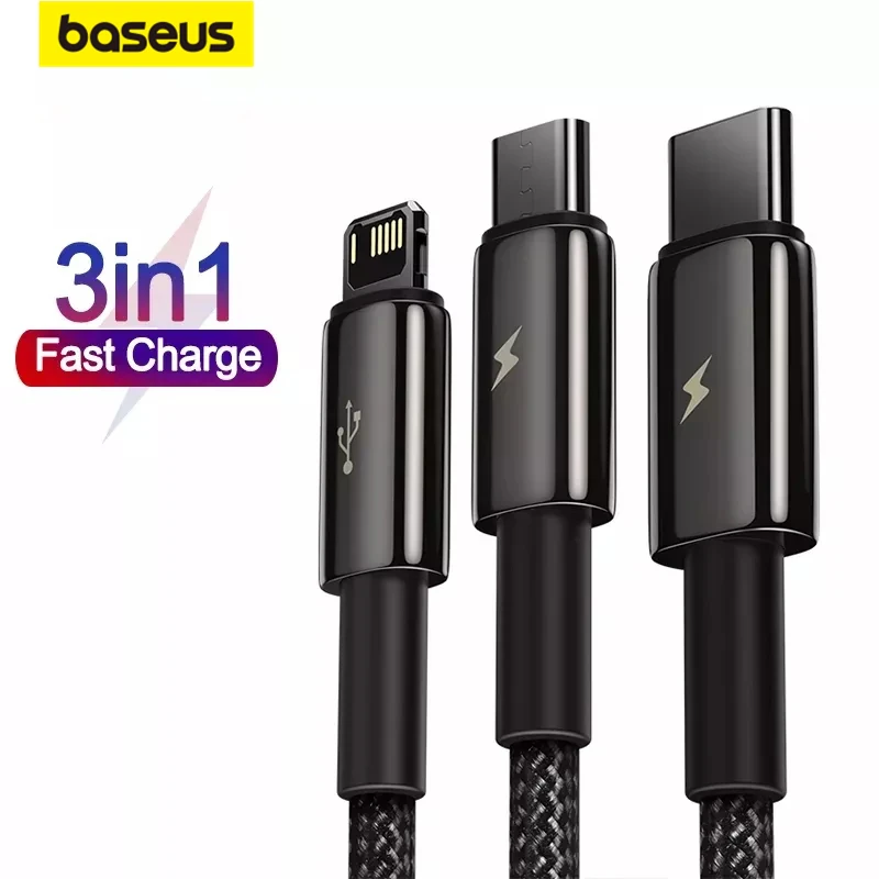 Baseus 3 in 1 USB Cable for iPhone 14 Pro Max Micro Type C USB Cable ...