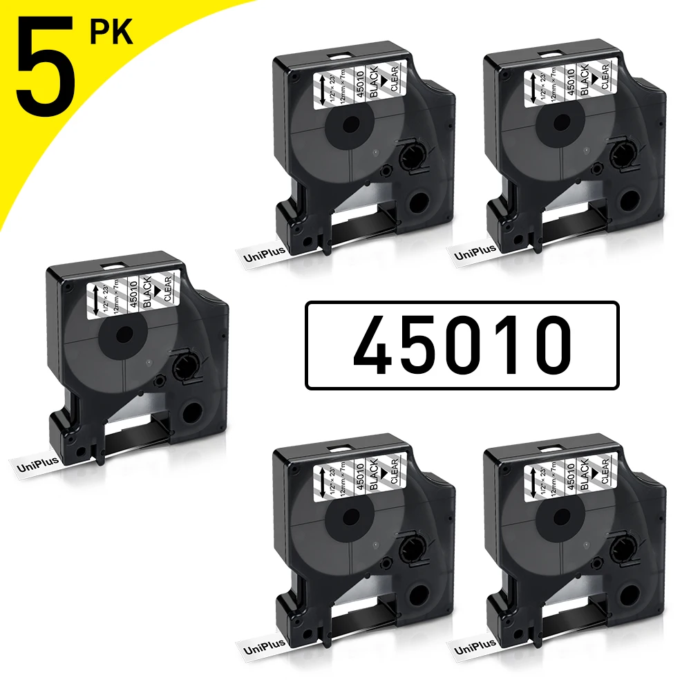 5PK-45010-Tape-Compatible-Dymo-D1-Laebl-Tape-12mm-Black-on-Clear ...