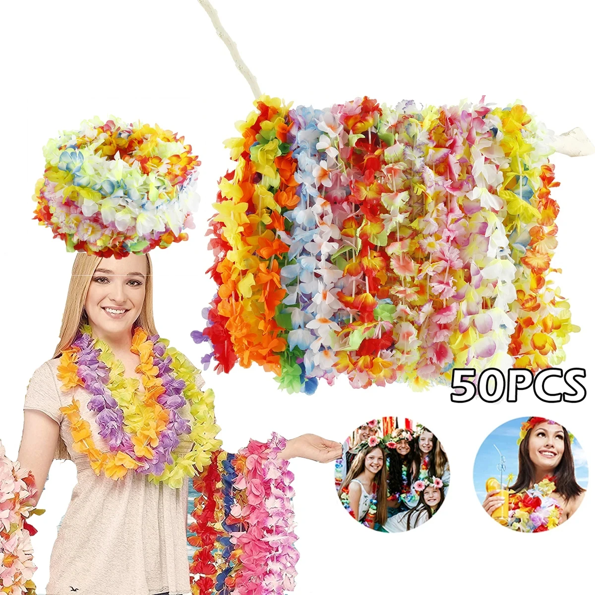 50Pcs-Hawaiian-Party-Flower-Garlands-Color-Garland-Necklace-Tropical ...