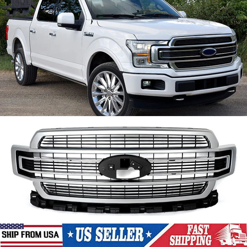 Car Front Grille Racing Grills Brushed Satin Aluminum for Ford F150 ...