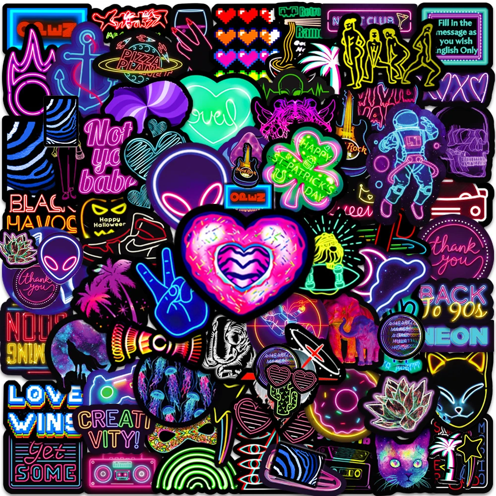10-30-50-100pcs-Cool-Cartoon-Neon-Light-Graffiti-Stickers-Aesthetic ...