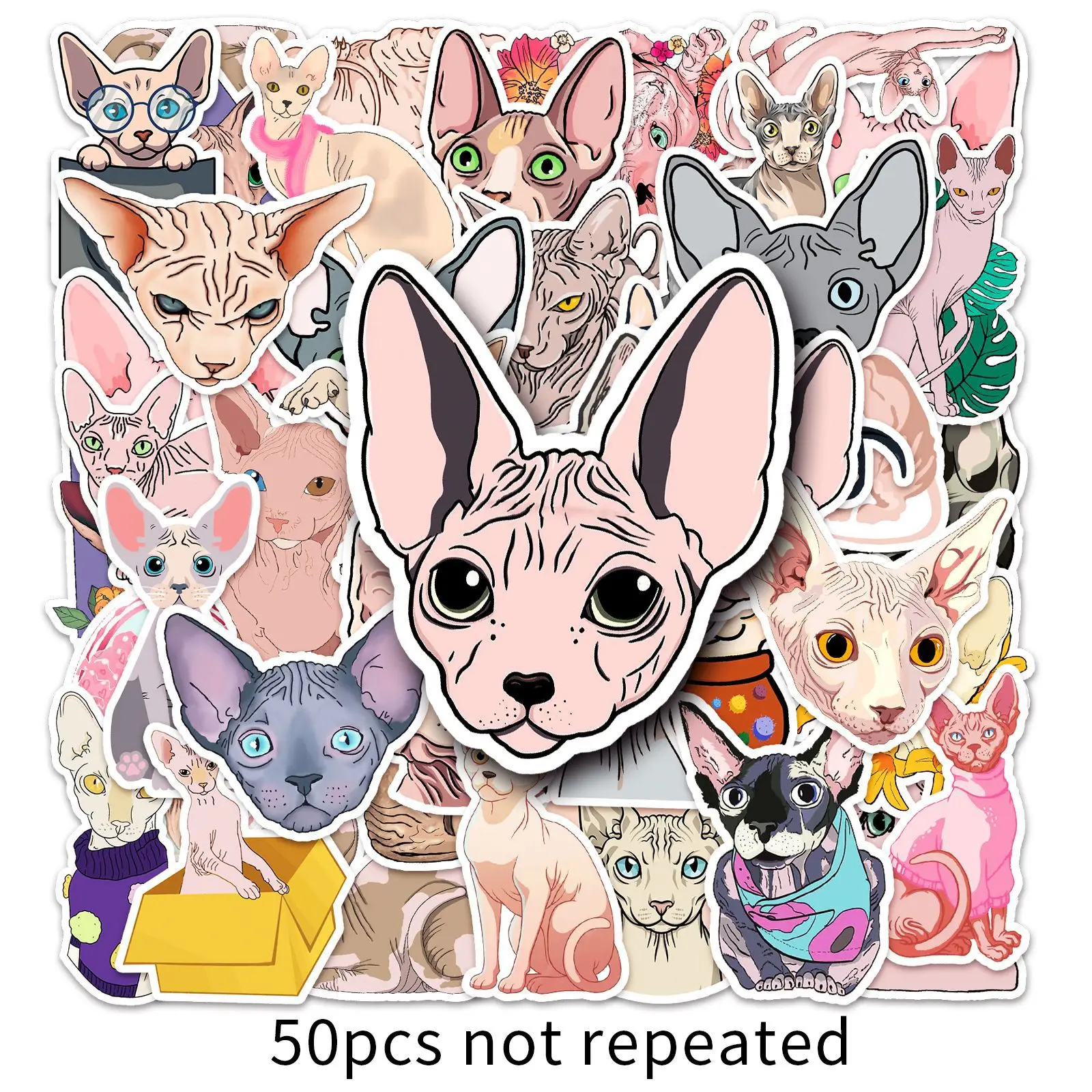 50PCS-Sphinx-Canadian-Hairless-Cat-Cartoon-Creative-Stickers-DIY-Phone ...