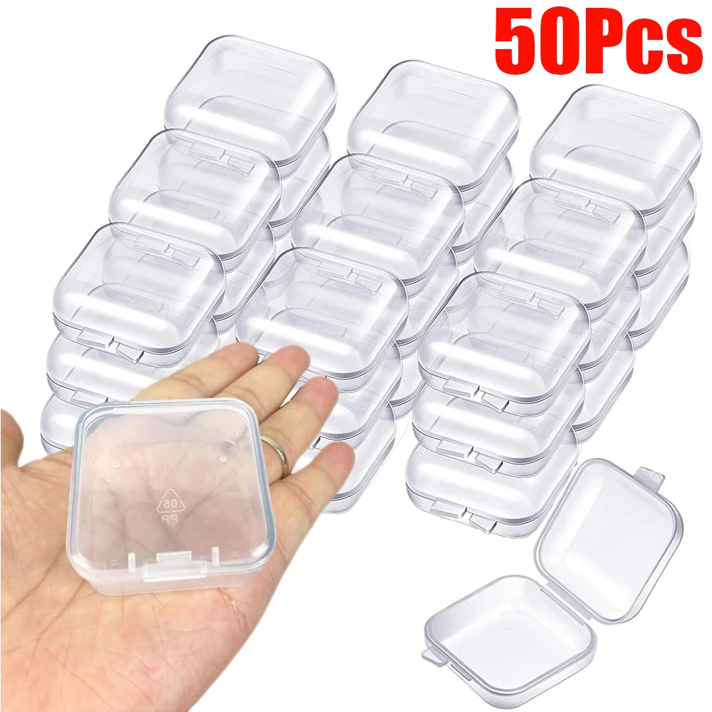 50pcs/set Mini Storage Boxes Transparent Square Plastic Storage Container Case For Earrings ...