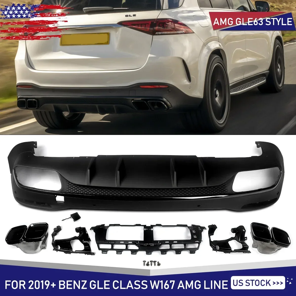 GLE63-53-Look-Rear-Bumper-Diffuser-for-Mercedes-Benz-W167-AMG-Style ...