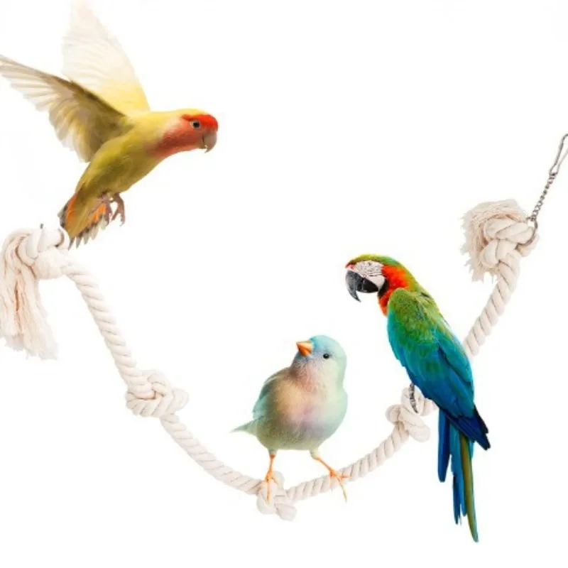 Bird Swing Cage Hanging Chew Cotton Rope with Knots Resistant Parrot ...