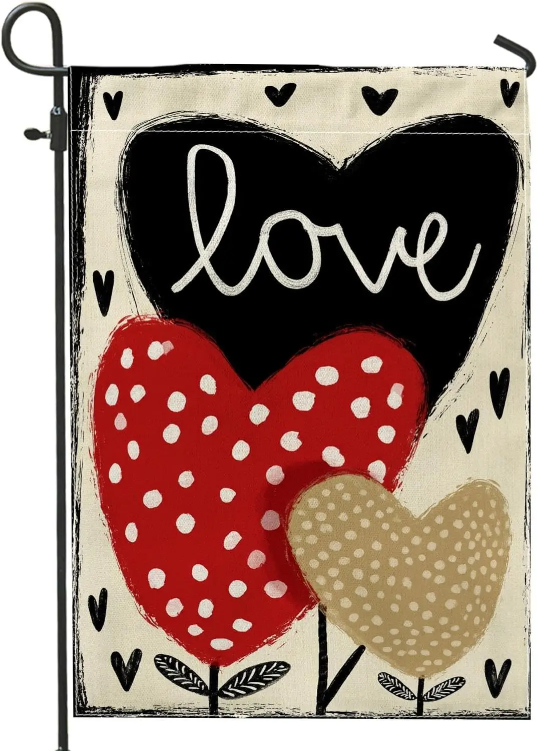 Hearts Garden Flag, Fanciful Modern Love Polka Dots Valentine Red ...