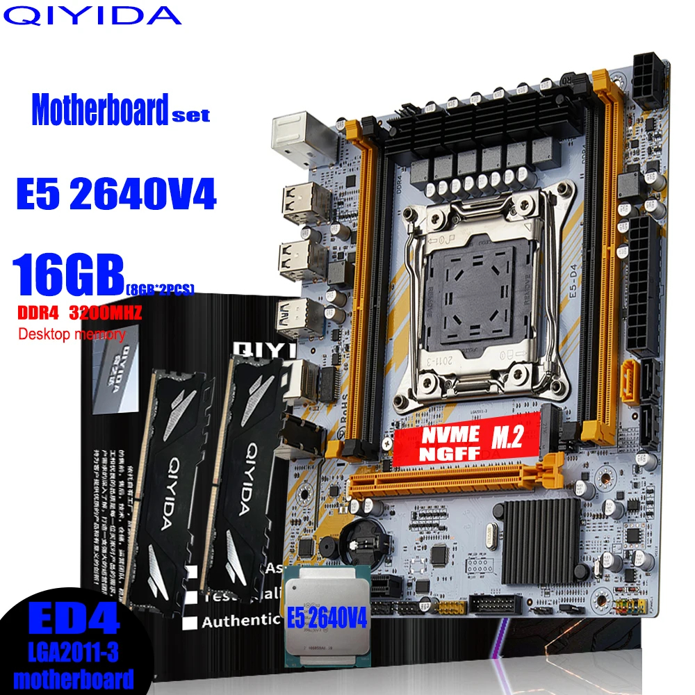 QIYIDA-kit combinado de placa base X99, LGA 2011-3 Xeon E5 2640 V4 CPU DDR4 16GB (2 piezas 8G ...