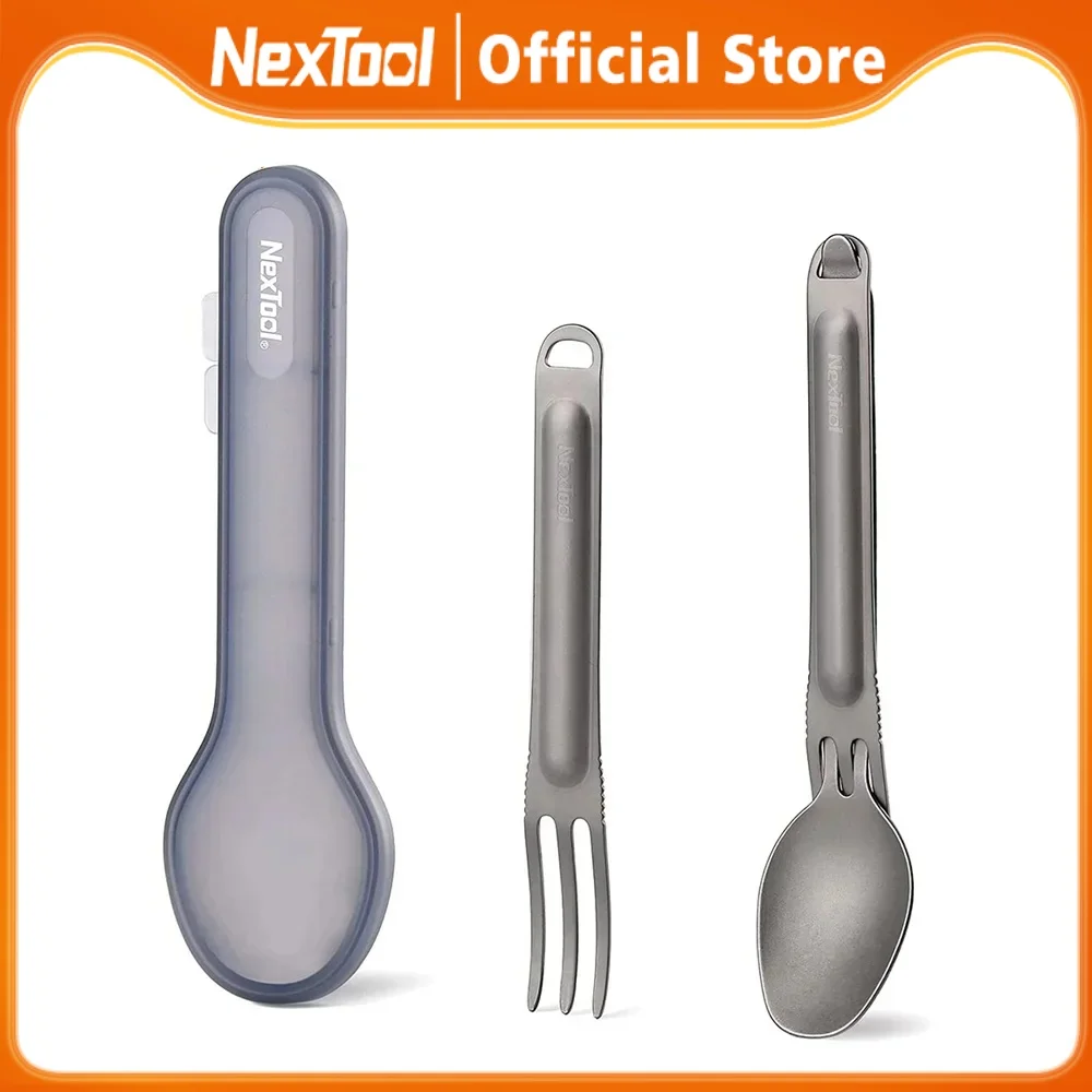 NexTool-Fork-Spoon-2-in-1-Outdoor-Pure-Titanium-Spork-Reusable-Camping-Tableware-Case-Stainless ...