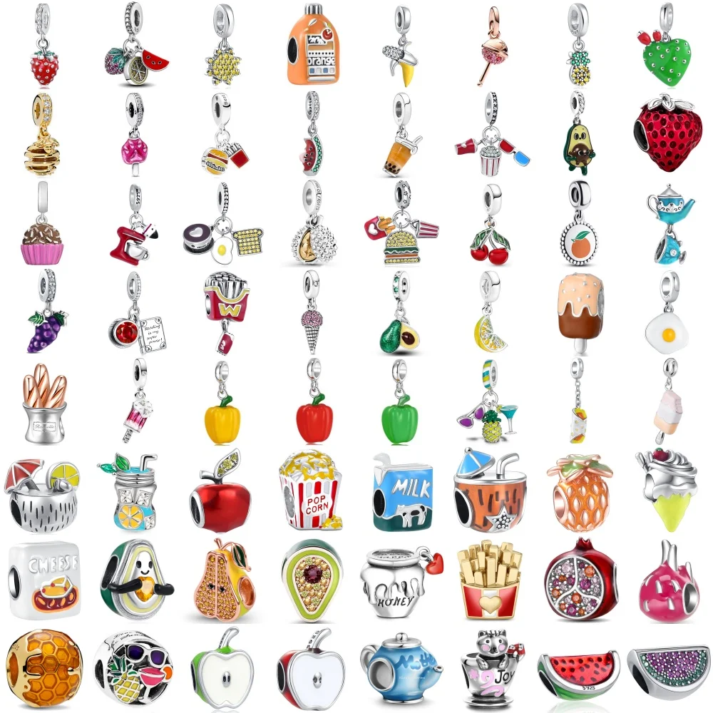 New-925-Silver-Plated-Food-Dessert-Strawberry-Coffee-Lollipop-French ...