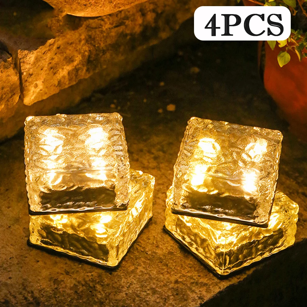4pcs Ice Cube Solar Led Lights Outdoor Lighting Lawn Lamp Solar Brick ...