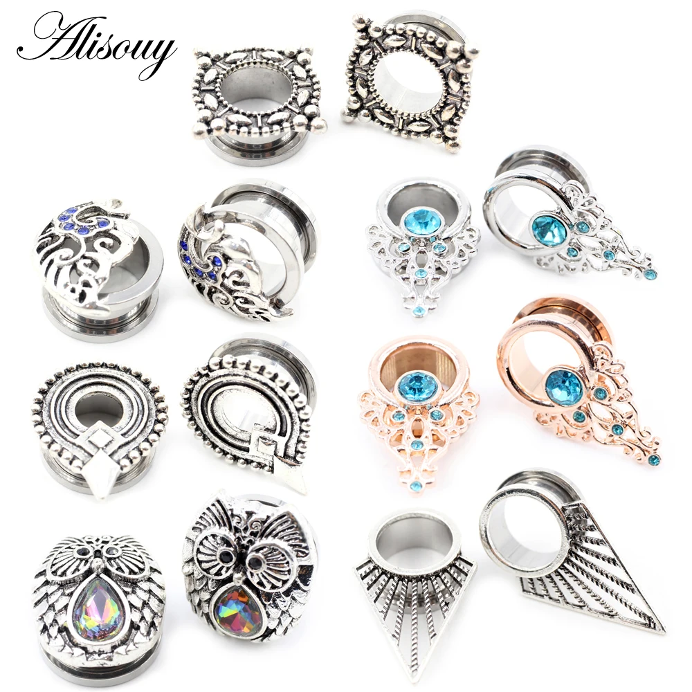 Alisouy 2pcs Stainless Steel Flower Triangle Cone Owl Zircon Star Screw ...