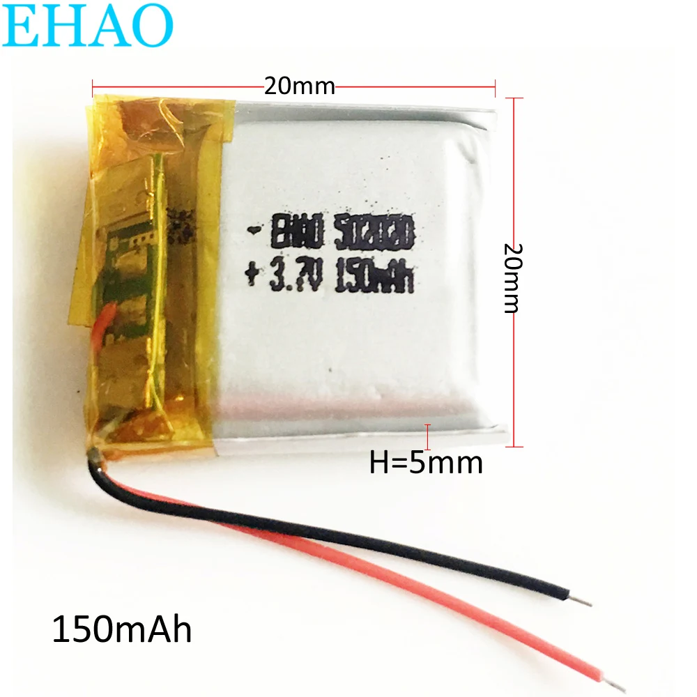 Ehao 502020 3.7v 150mah células de bateria recarregável lipo polímero lítio para mp3 gps relógio ...