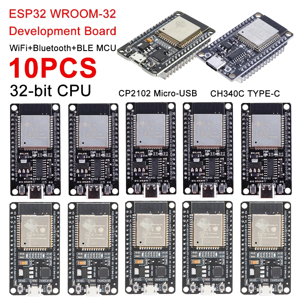 1-10PCS-ESP32-WROOM-32-Development-Board-TYPE-C-CH340C-CP2102-Micro ...