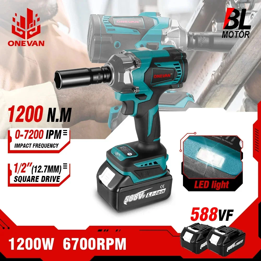ONEVAN-1200Nm-Brushless-Electric-Impact-Wrench-Cordless-Wrench-Socket-Rechargeable-1-2Inch-Li ...