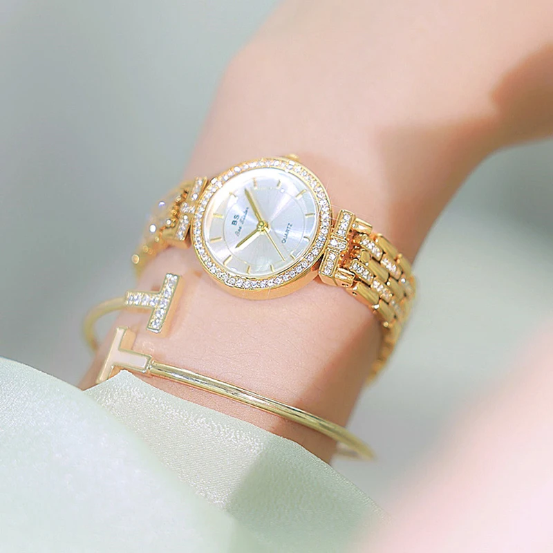 BS Top Fashion Luxury Women Watch Diamond Elegant Dress Quartz Gold ...