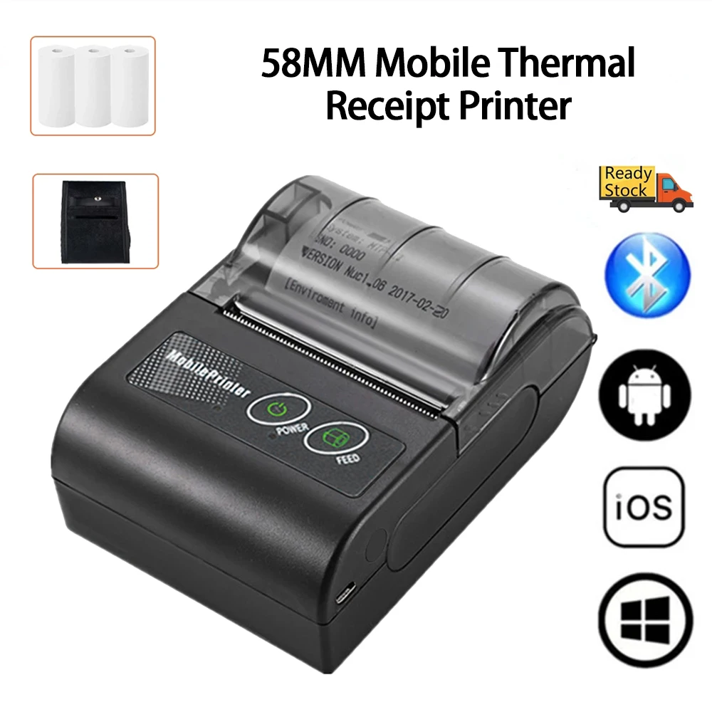 Mini impressora portátil impressora térmica sem fio 58mm bluetooth ...