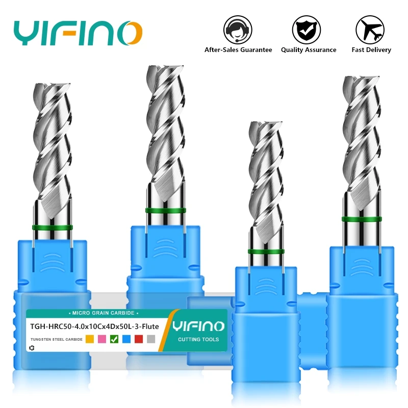 YIFINO-TGH-HRC50-3-Flute-Tungsten-Steel-Carbide-Flat-End-Mill-Cutter ...