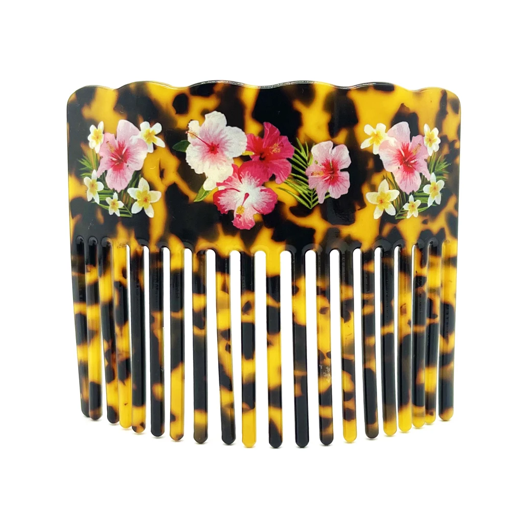 Fashion-Women-Hair-Combs-With-Plumeria-Flowers-Printed-Various-Colors ...