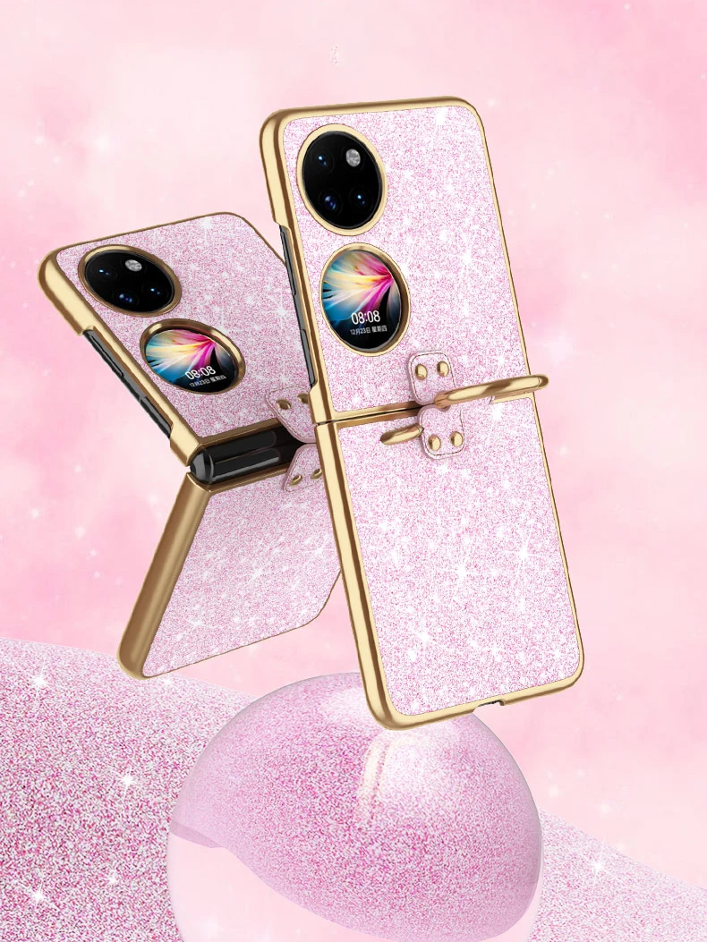 For Huawei P50 Pocket S Case Slim Glittering PU Leather Foldable Folio ...